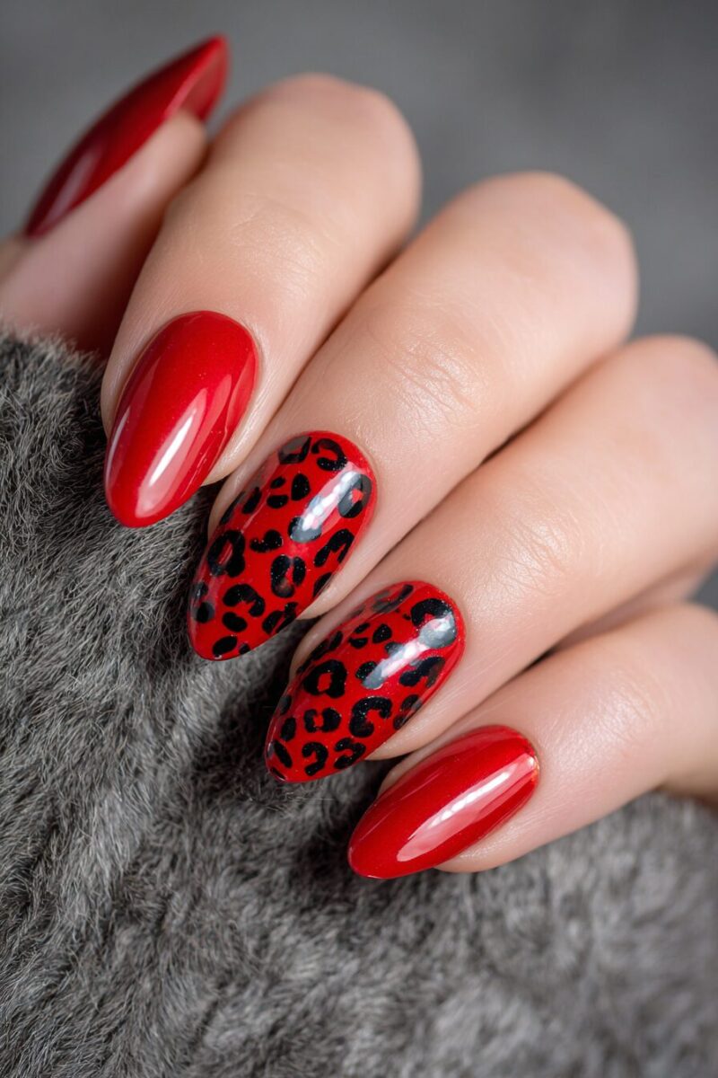 Stunning Red Nails With Leopard Print — NeedleStyle